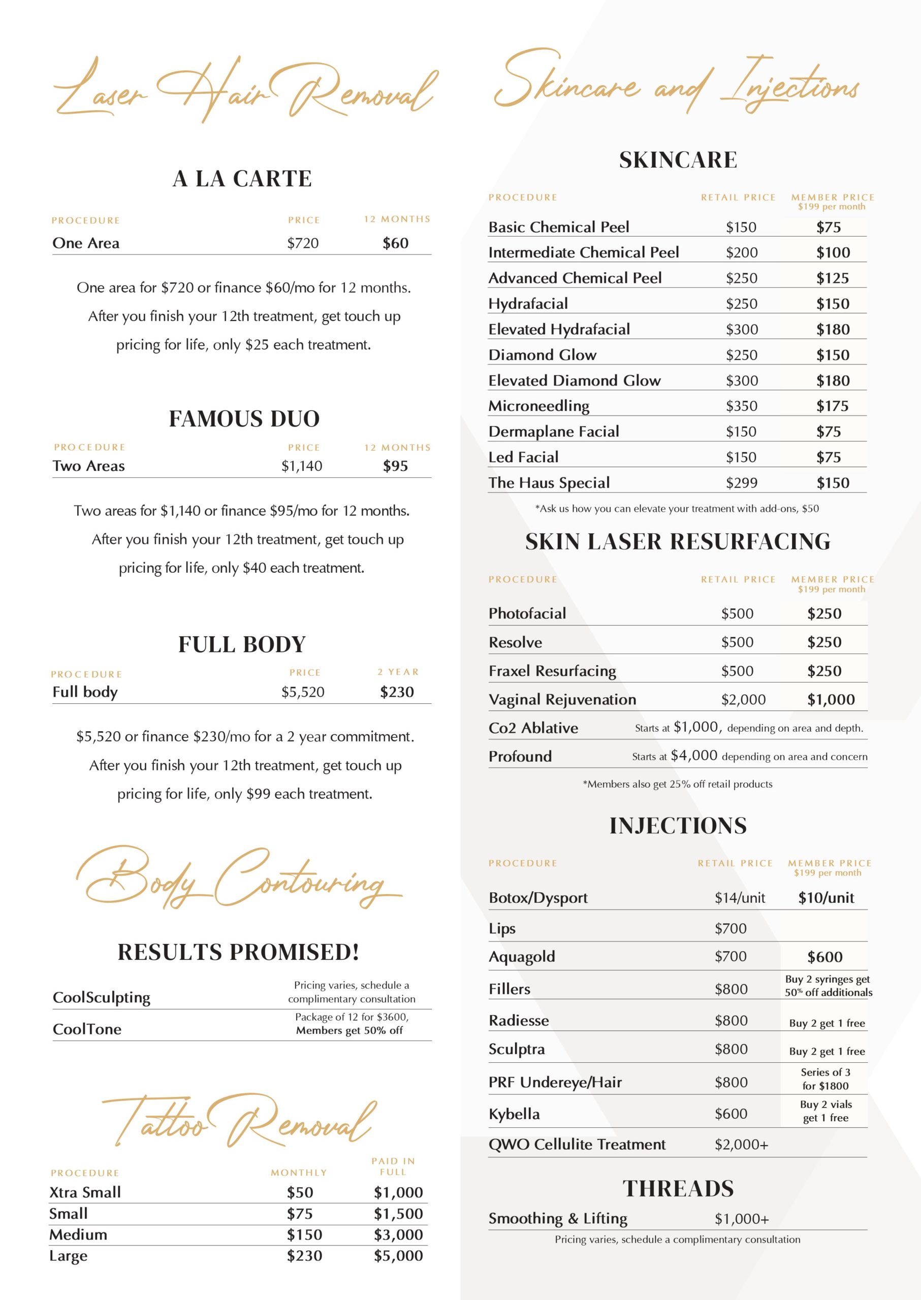 Our Menu - Haus of Aesthetics Salt Lake City, UT